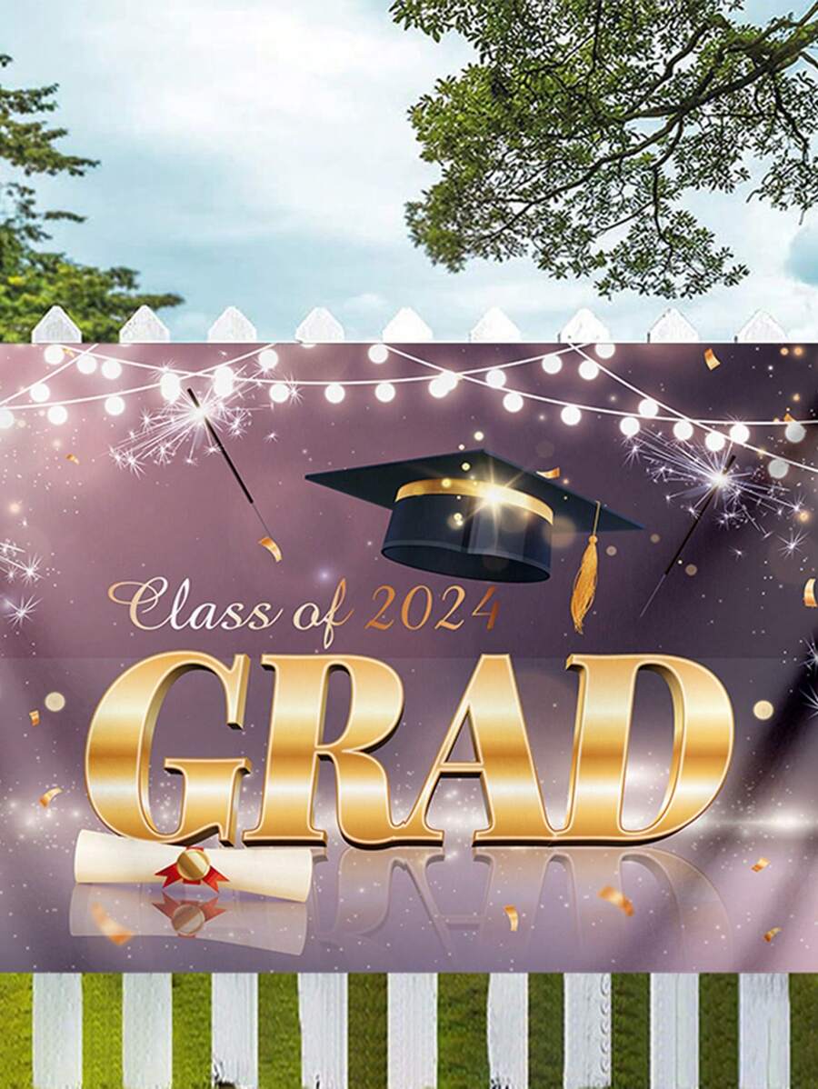 2024 Year Black And Gold Graduation Party Decoration Background Cloth ...