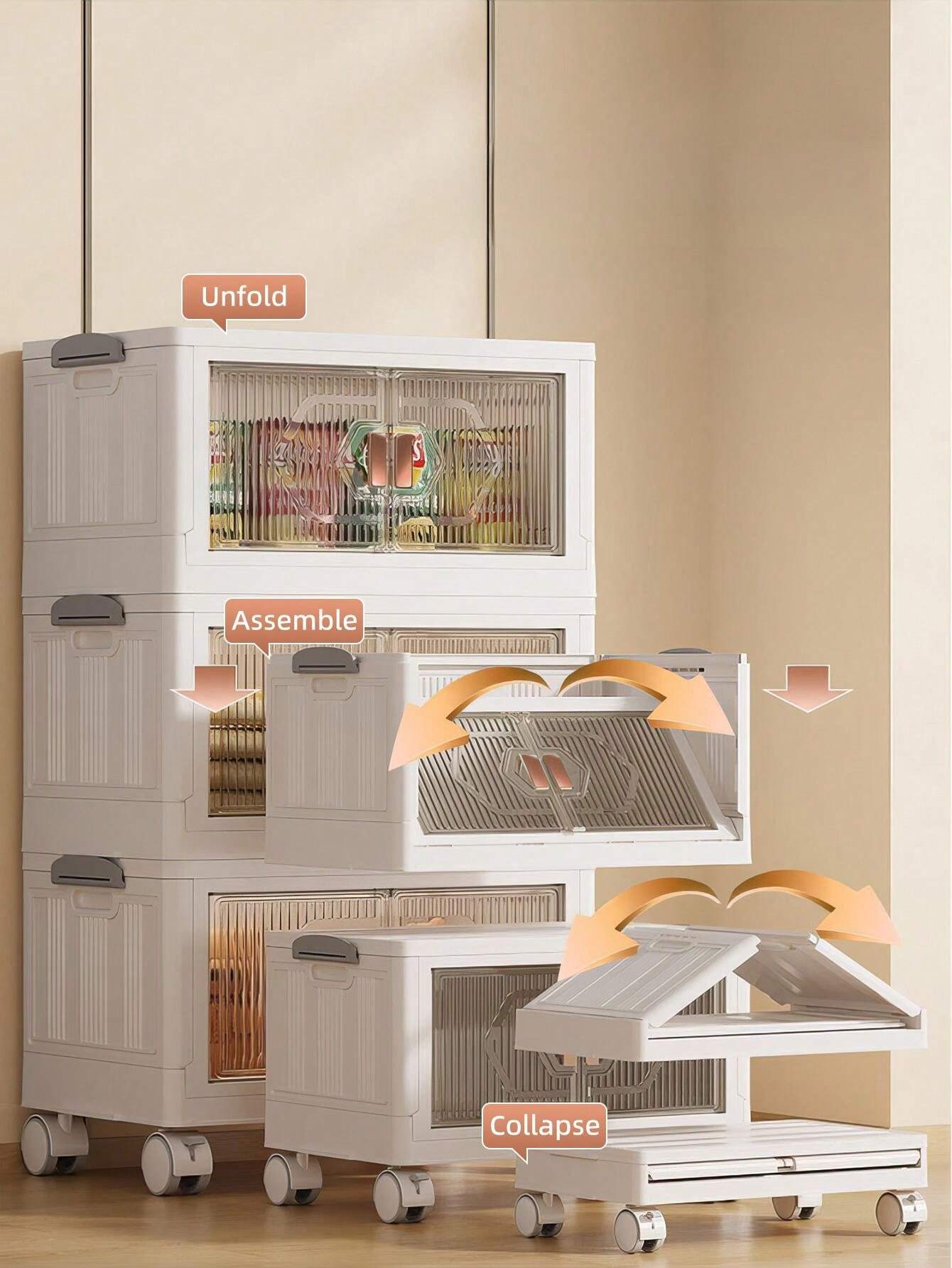 5-Layer Plastic Storage Box With Lid, Stackable And With Wheels, White ...