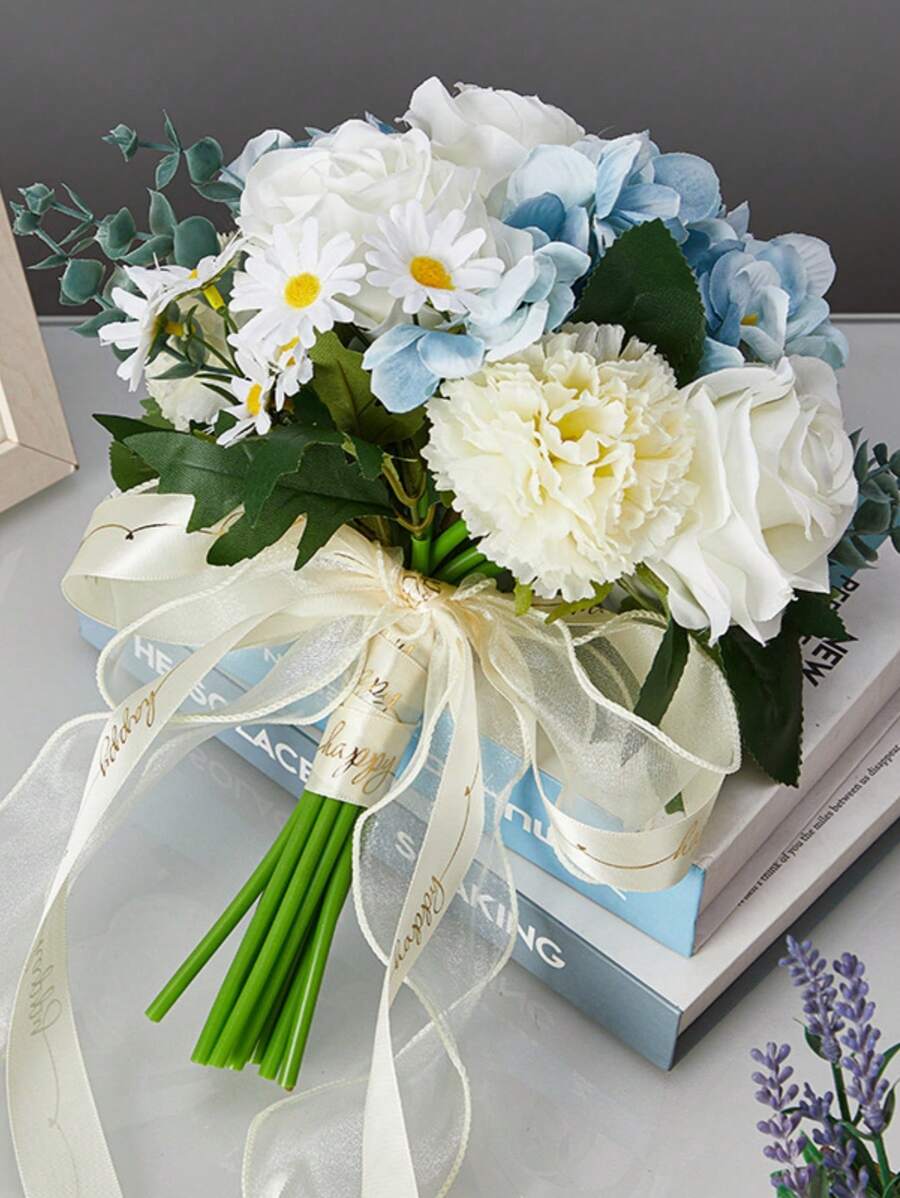 Dusty Blue Wedding Bouquets For 11inch Bride Bridesmaid Artificial ...