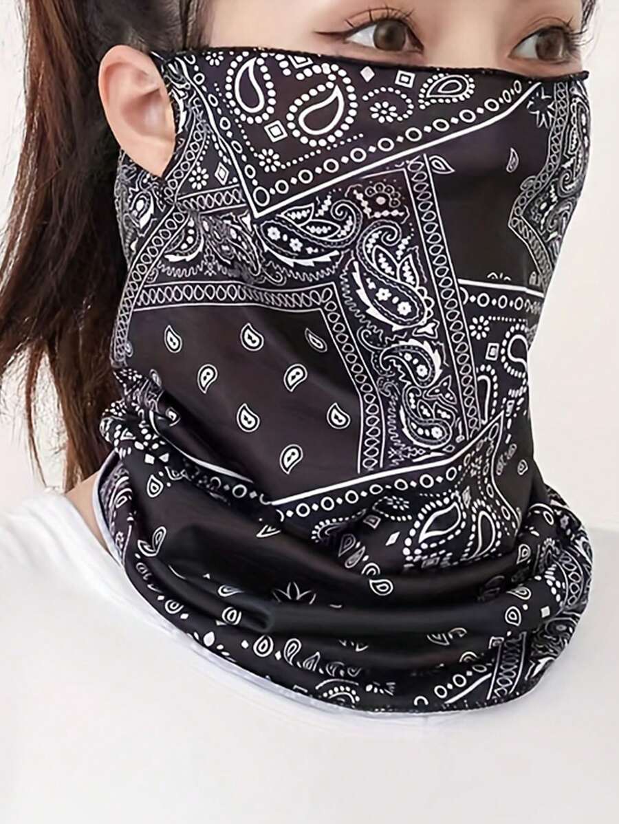 1pc Print Breathable Face Covering Sun Protection Face Mask With Ear ...
