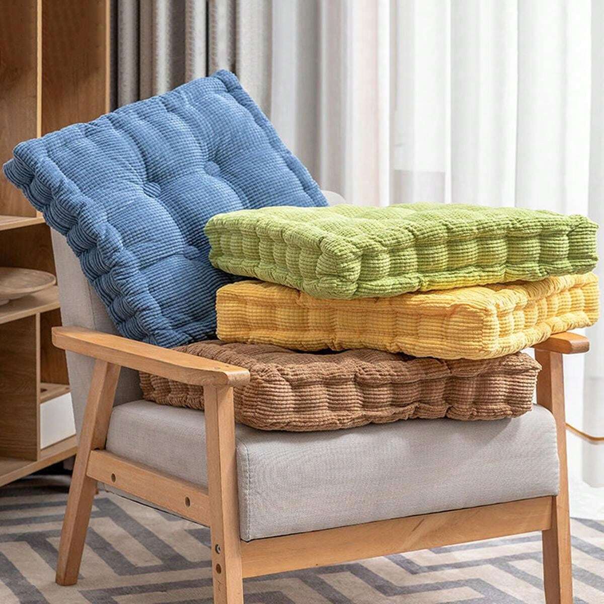 1pc Yellow Bedroom Thick Floor Cushion Tatami Cushion Modern Style