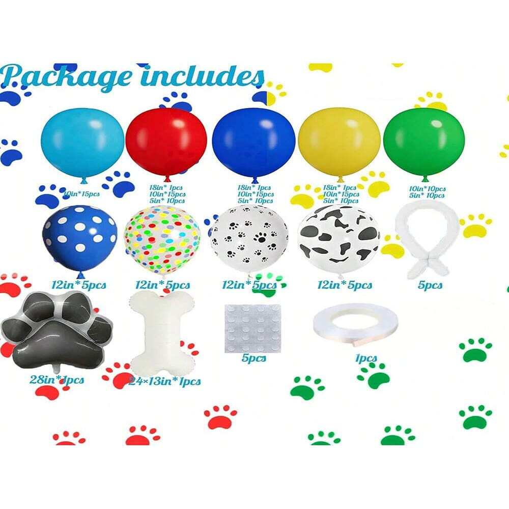1 Set Paw Balloon Garland Kit, Dog Patrol Theme Birthday Party Decoration With Paw Print Latex ...