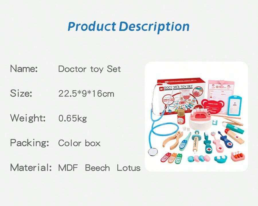Colored Box Pack Wooden Kids Doctor Role Playing Toy Set For Boys And ...