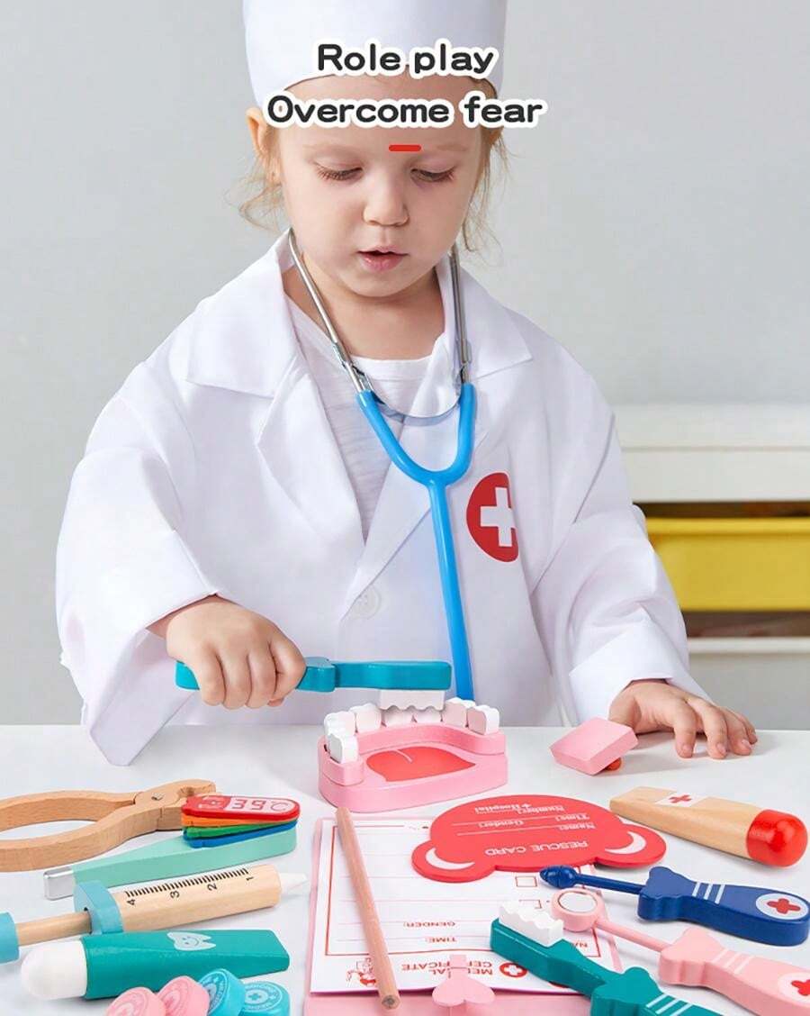 Colored Box Pack Wooden Kids Doctor Role Playing Toy Set For Boys And ...