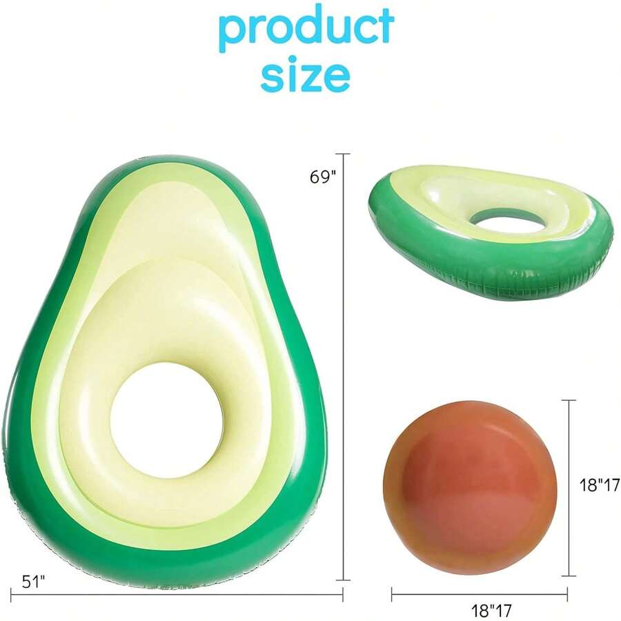 Inflatable Avocado Pool Float Floatie With Ball Water Fun Large Blow Up ...