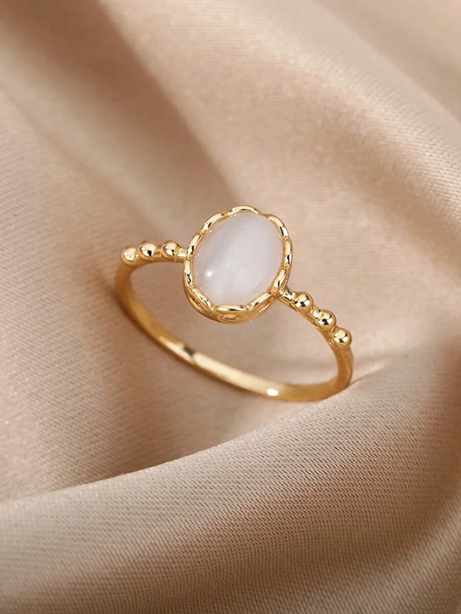 White Opal Rings For Women Lover Gold Color Stainless Steel Female ...