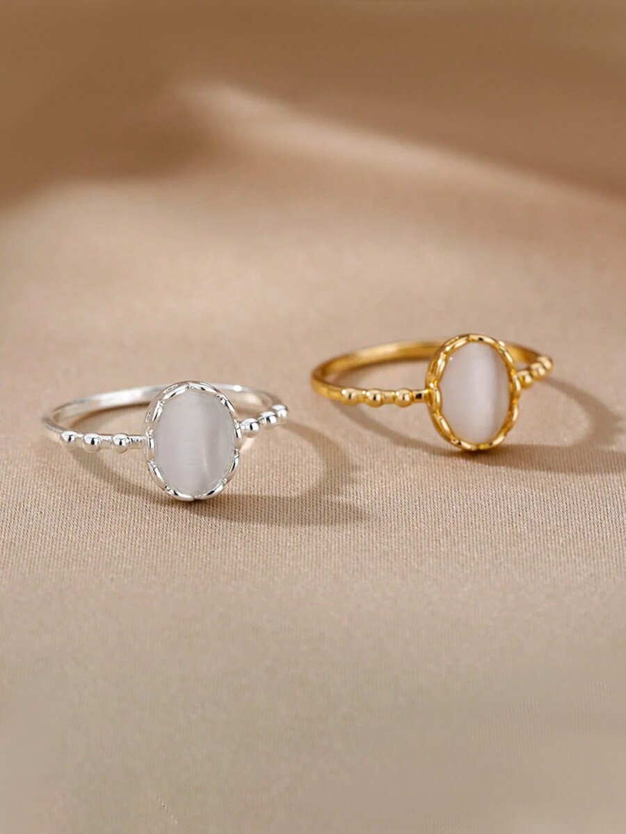 White Opal Rings For Women Lover Gold Color Stainless Steel Female Engagement Wedding Ring ...