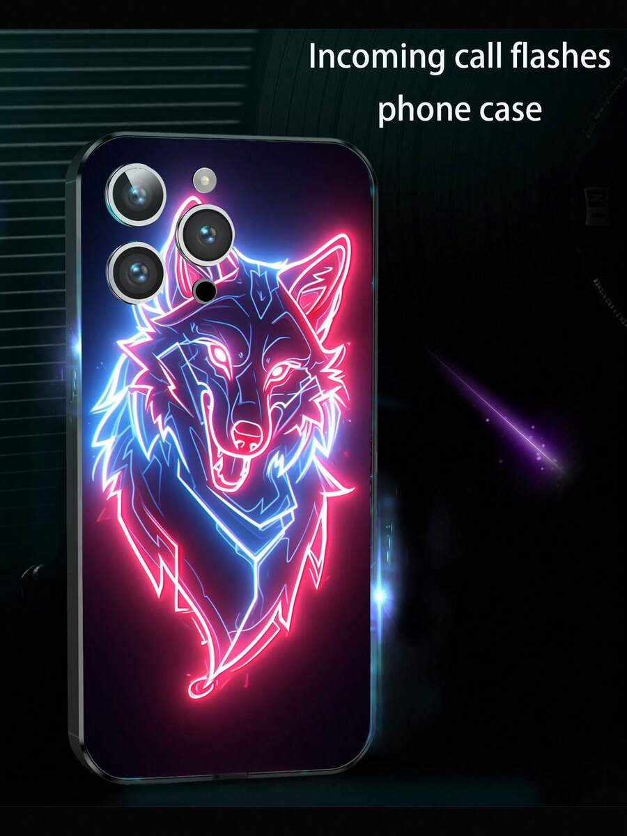 1pz. Custodia per telefono nera con motivo di lupo anti-caduta, sensore ...