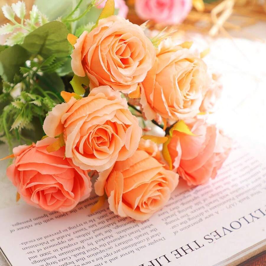 1 Pack Orange Artificial Flowers, Small Silk Rose Flowers For Home ...