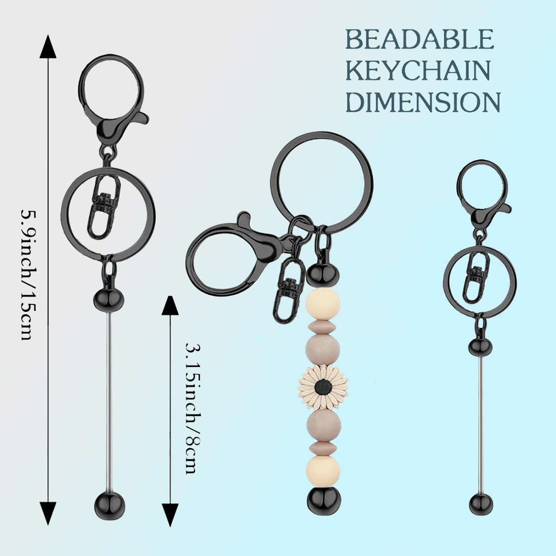 1/6/12/24/36 Beaded Keychain Strips, Alloy Blank Beaded Keychain DIY ...