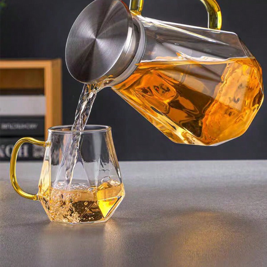 Borosilicate Glass Diamond Pattern Hot Water Cup, Luxury Cold Water Pot ...