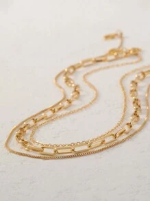 Nooxian 3pcs/Set Fashionable Simple Multi-Layered Link Chain Necklace ...