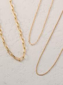 Nooxian 3pcs/Set Fashionable Simple Multi-Layered Link Chain Necklace ...