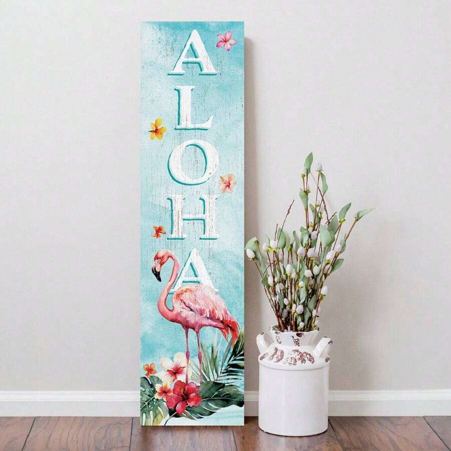 36in Aloha Welcome Porch Sign With Flamingo Pattern For Front Door ...