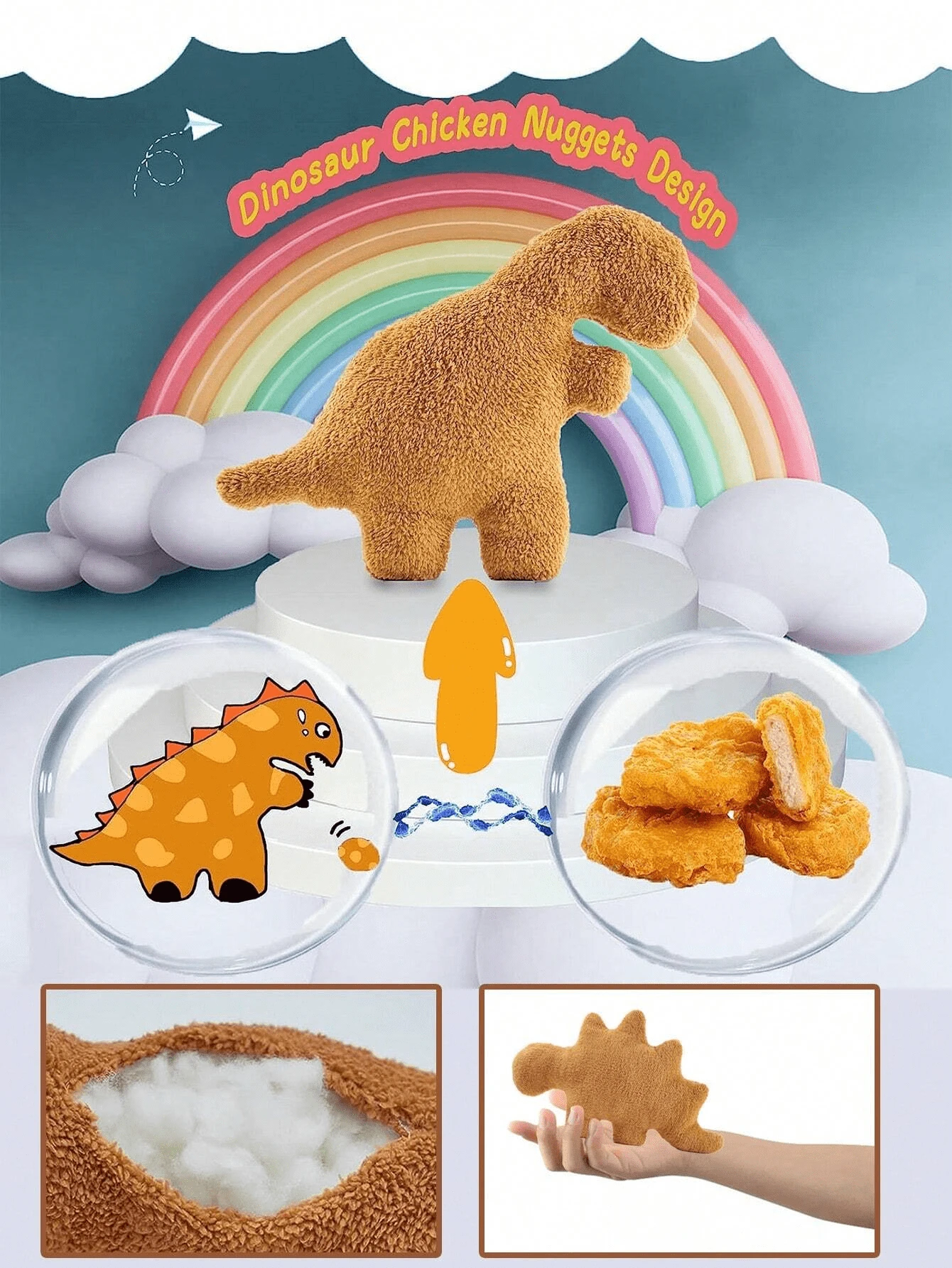 3 Packs Dino Nugget Pillow Plush 18 Inches Dinosaur Chicken Nugget ...