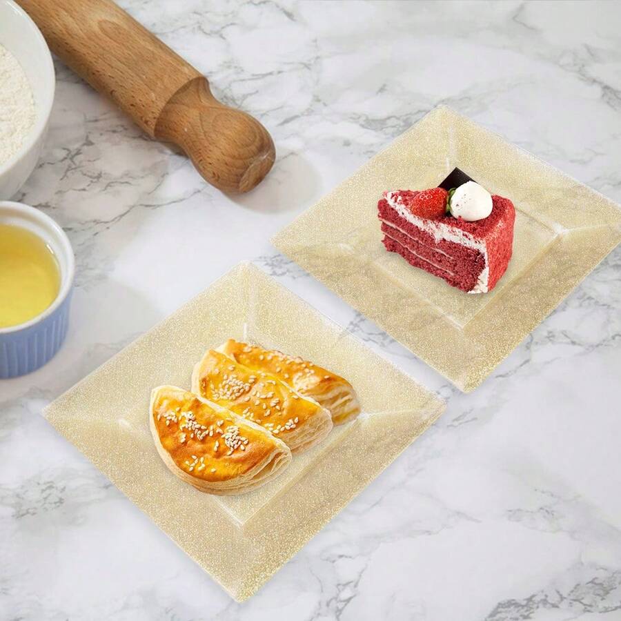 10pcs 6.5-Inch Plastic Plates With Golden Sparkles, Reusable Hard ...