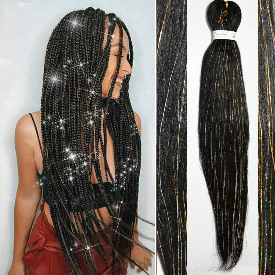 Pre Streched Braiding Hair Within Sparkling Tinsel Hair Extensions Soft ...