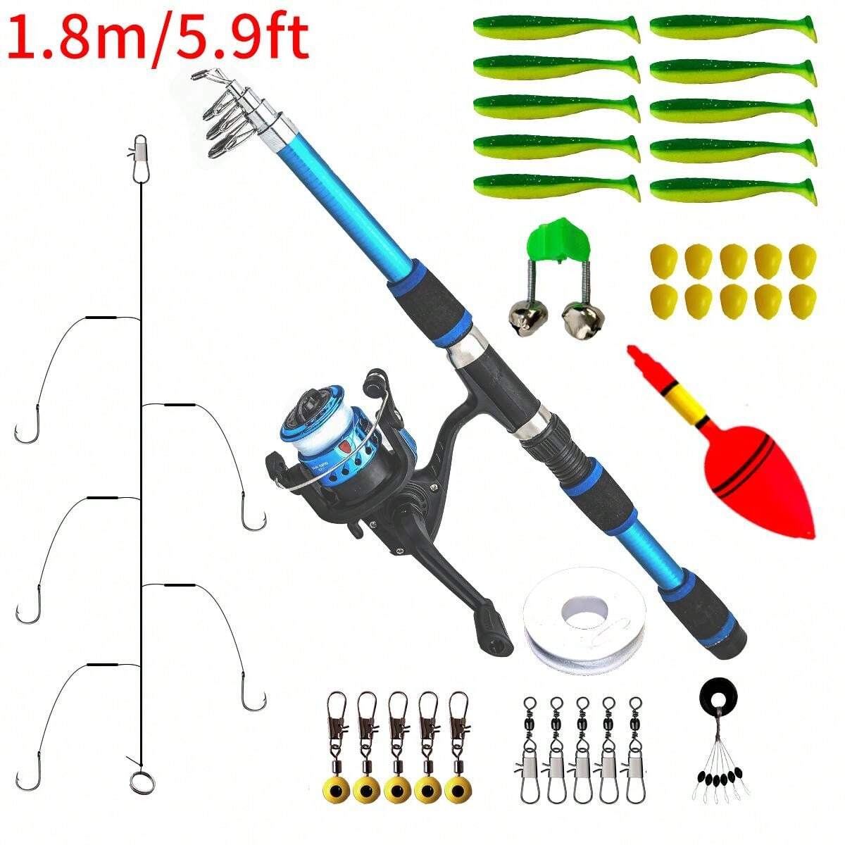 Blue 1.8M Telescopic Fishing Rod Feeder Hard FRP Carbon Fiber Portable ...