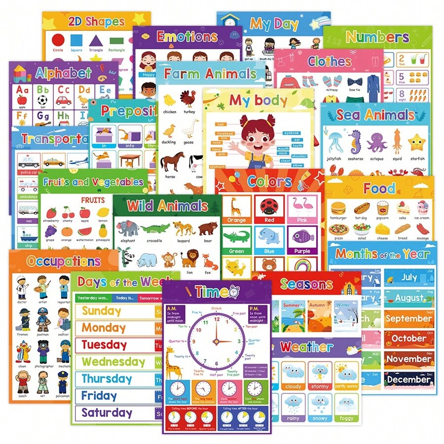 English First Words Educational Preschool Poster For Toddler Early ...