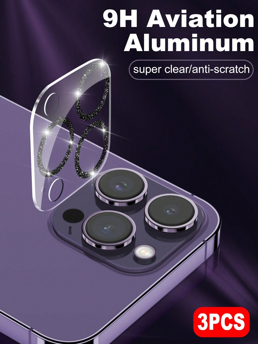 3er Set Apple 3D Transparente Integrierte Glitzer Objektivschutzfolie ...