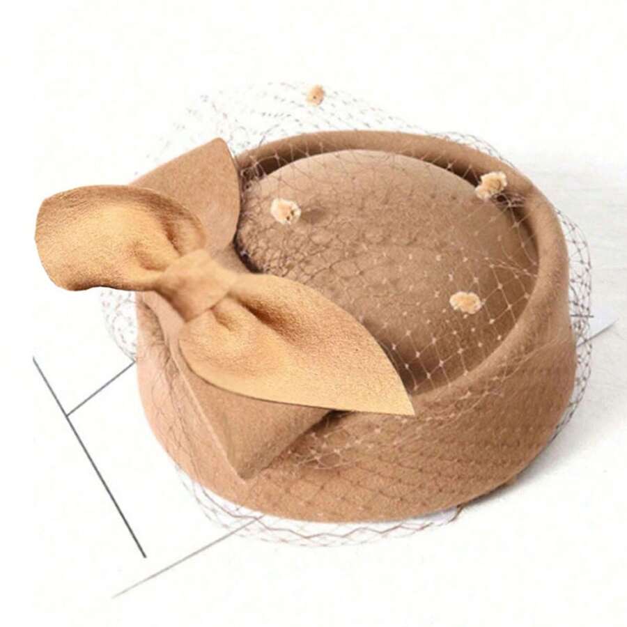 1pc Women's Vintage British Style Bowler Hat With Net Yarn Elegant Gift ...