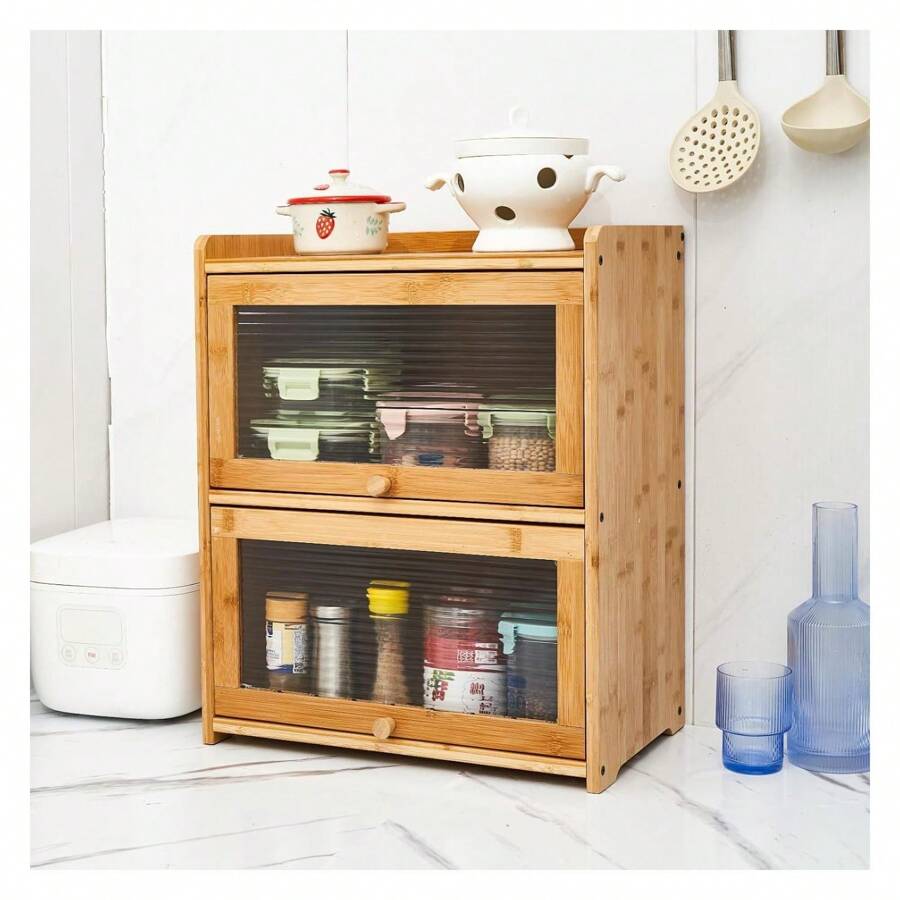 Storage Cabinet For Countertop Kitchen Or Room Bamboo Spice Condiment ...