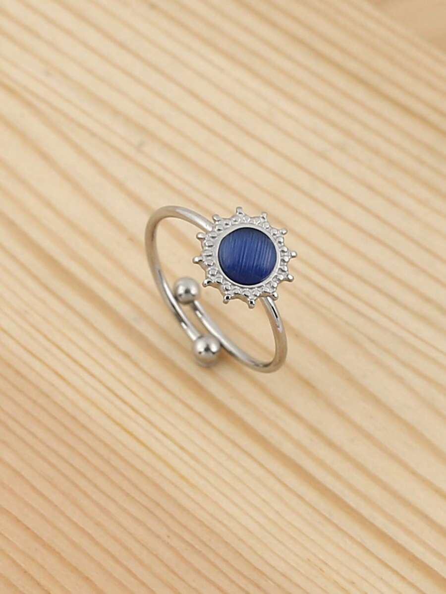 One Men's Blue Cat Eye Stainless Steel Open Ring With Gemstone And ...