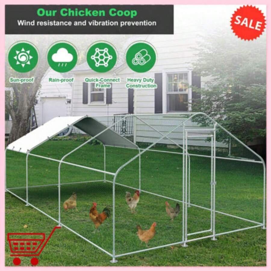 Large Metal Chicken Coop Walk-In Chicken Run 20X13X6.56 Ft Peaked Roof ...
