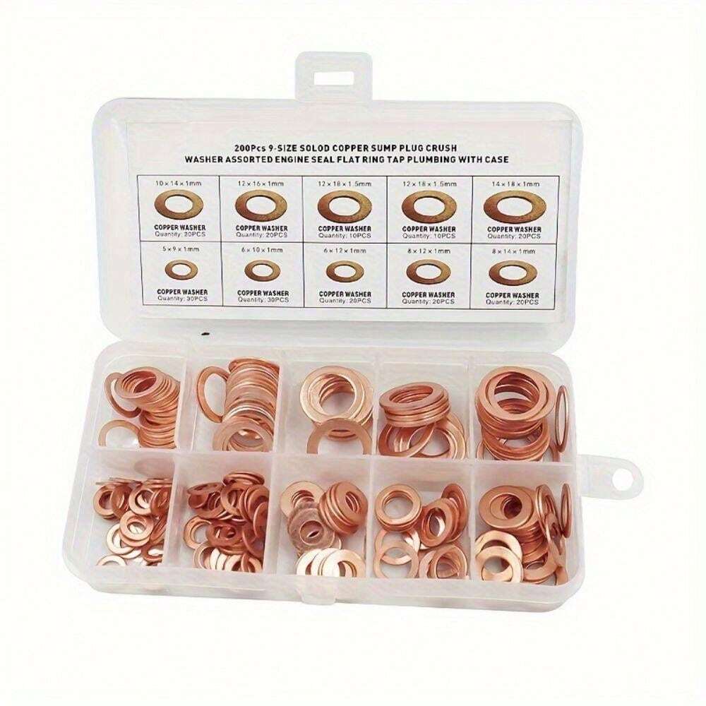 100pcs/Box Copper Washer Set Copper Metal Gasket Assortment Repair Kit ...