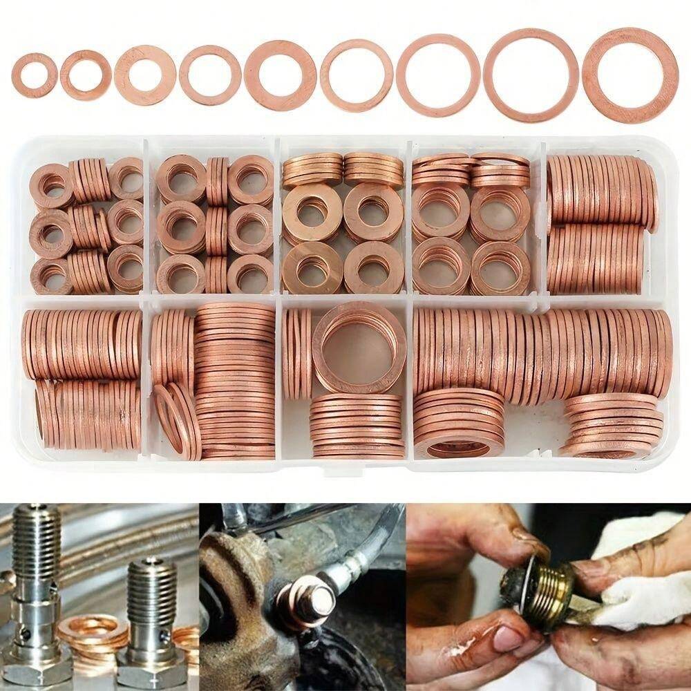 100pcs/Box Copper Washer Set Copper Metal Gasket Assortment Repair Kit ...