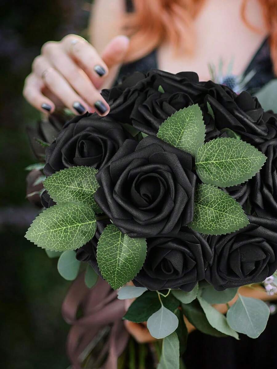 15pcs Artificial Rose Flower Heads,With 5 Leaves For DIY Wedding Baby ...