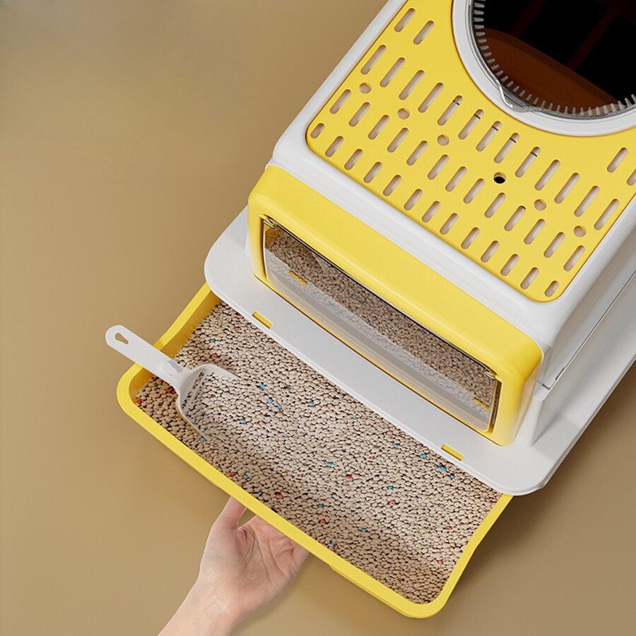 Fully Enclosed Cat Litter Box With Combs And Front Step, Pull-Out ...