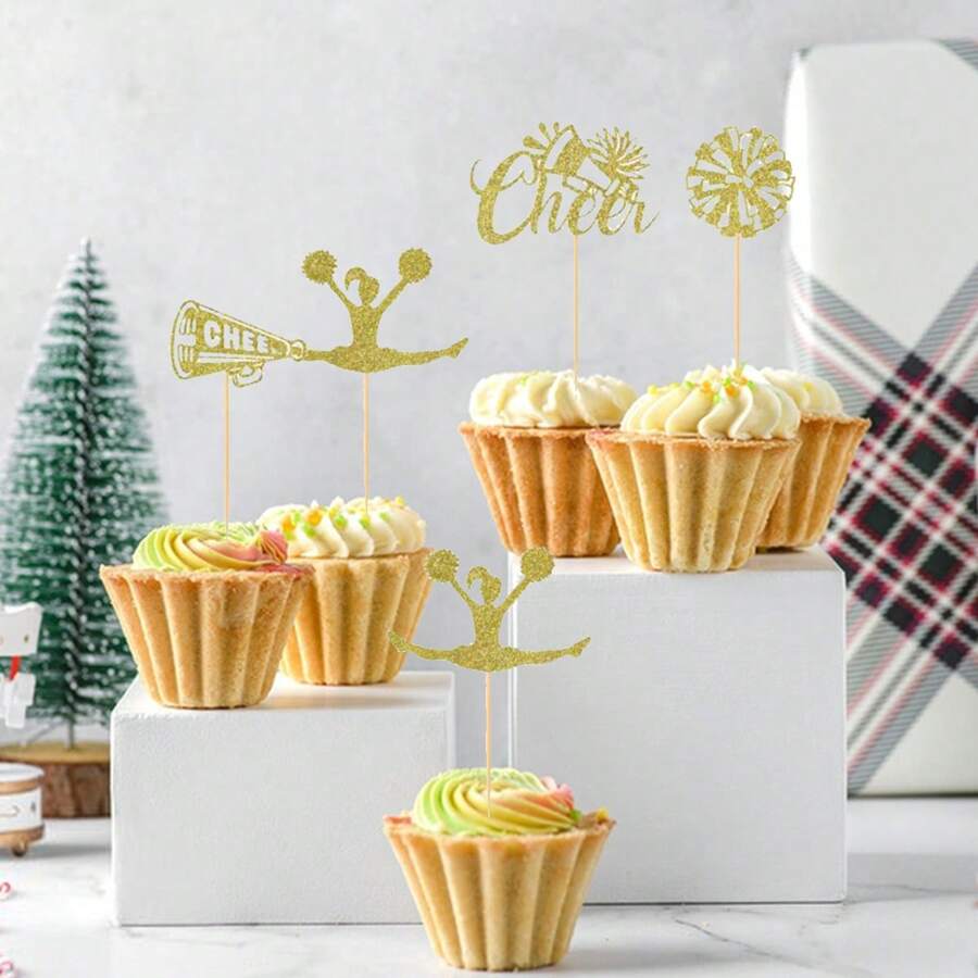 Set Of 12 Creative Glitter Cheerleader Cake Decorations Gymnastics Girl ...