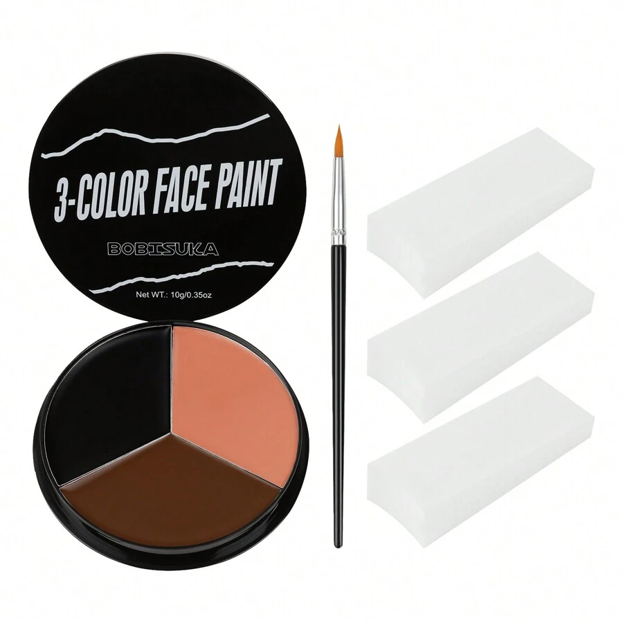 BOBISUKA 3Colors Face Paint + 3PC Sponge + Brush Body Paint Set, Face Painting For Halloween ...