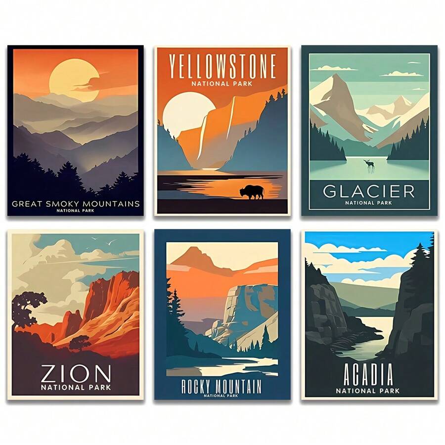 6 Frameless Vintage National Geographic Park Posters, Travel Art Prints ...