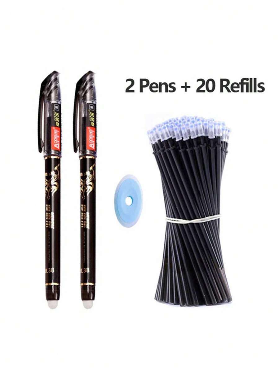 1 Pack 2 Pens + 20 Pen Refills + Randomly Send 1 Eraser 0.38mm Student ...
