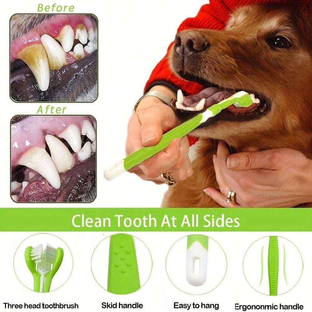 8pcs Pet Toothbrush Set, Triple Head Dog Toothbrushes, Double Head ...