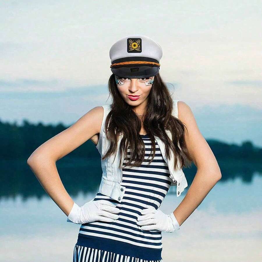 1-10pcs White Embroidered Captain Hat With Anchor Emblem, Adult Unisex ...