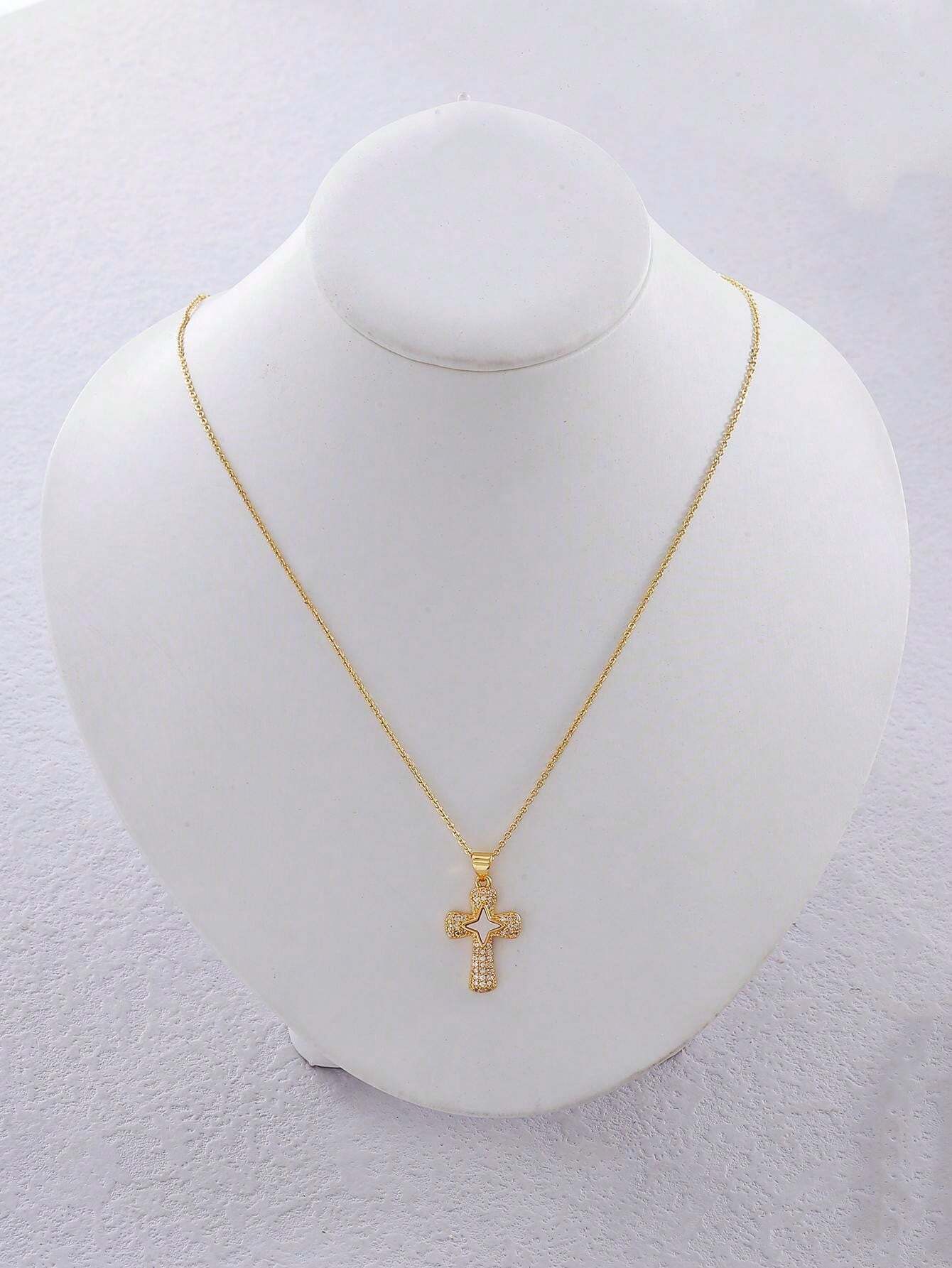 1 st Kvinnor Bling Bling Gold Cross hänge halsband med full kristall ...