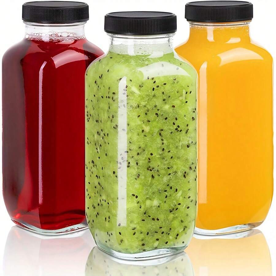 3/6/8/10 PACK 480ml Square Glass Juice Bottles With Lid, Reusable Drink Container, Glass ...