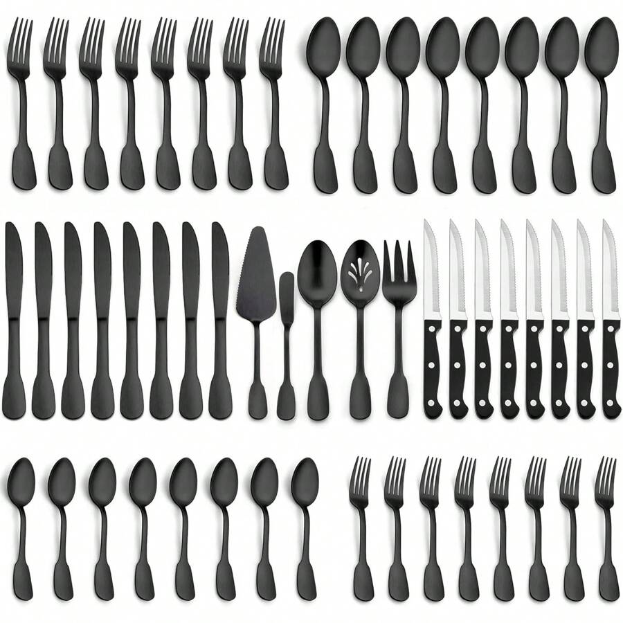 LSTUSA 53-Piece Matte Black Silverware Flatware Set With Steak Knives ...