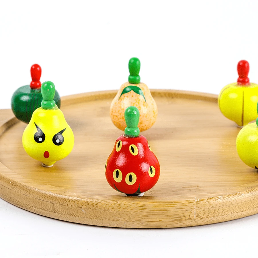 Random 3 Pcs Of Wooden Fruit And Vegetable Gyro, Cute And Durable ...