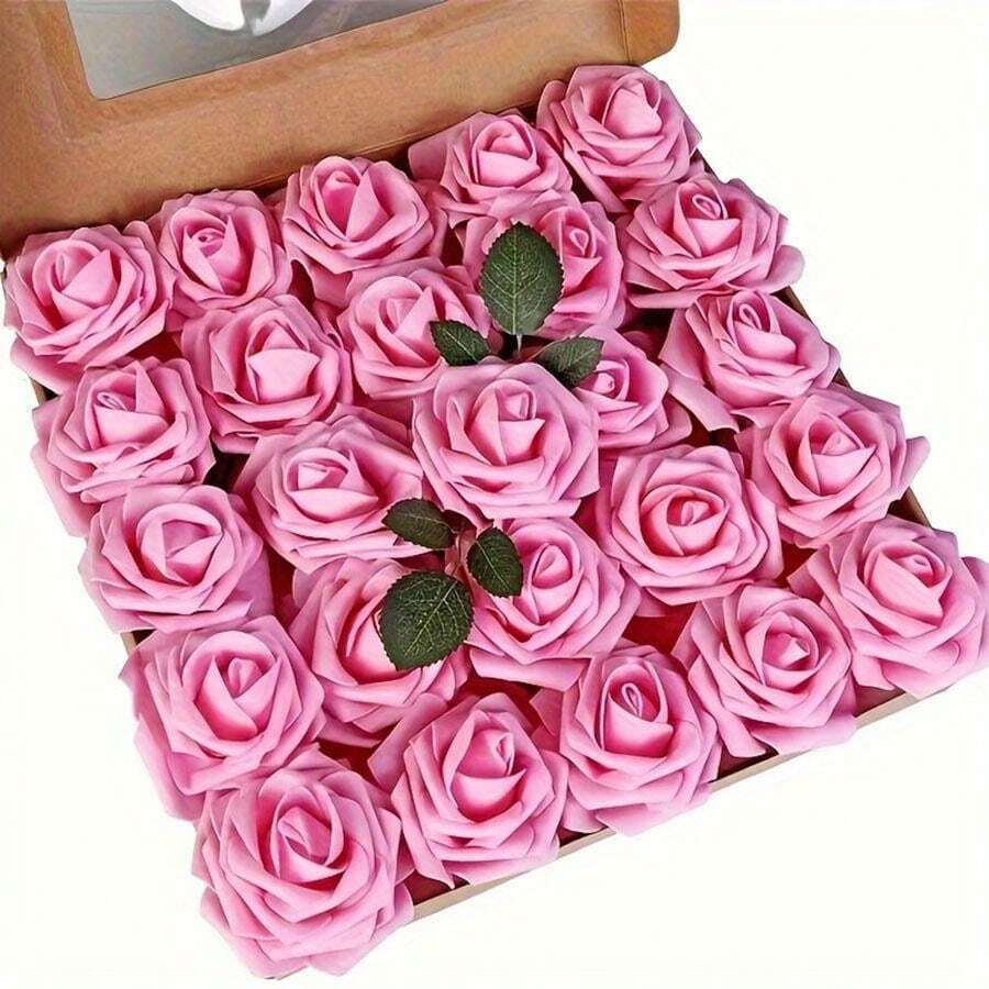25pcs Wine Red Artificial Roses For DIY Wedding Bouquets, Flower Shops ...
