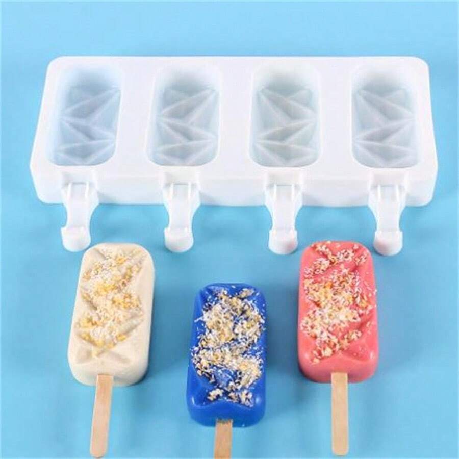 1pc 4-Cavity Diamond Shaped Ice Cream Mold Silicone DIY Ice Cream Maker ...