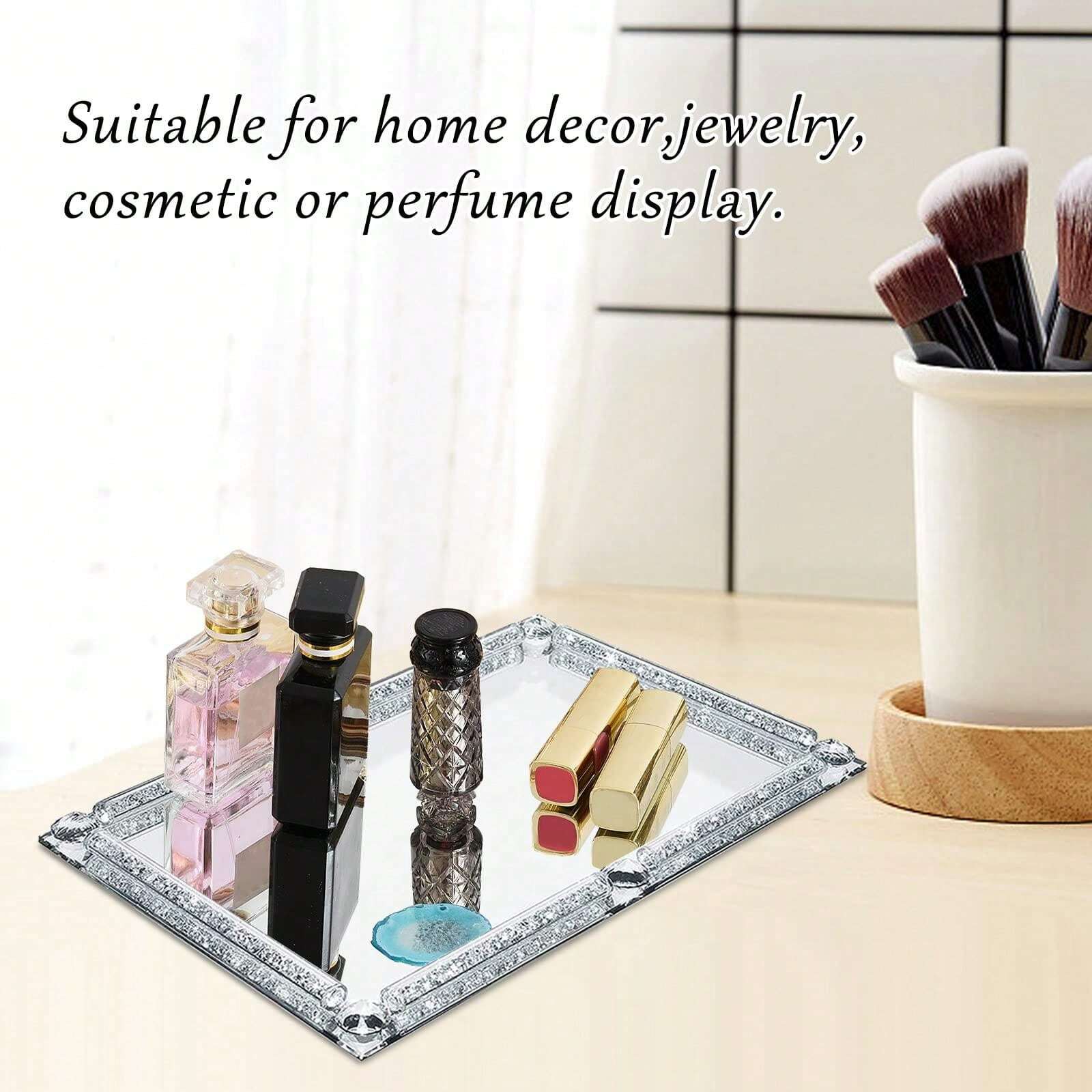 1pcs Elegant Crystal Glass Vanity & Organizer Tray: Chic, Multi-Purpose ...