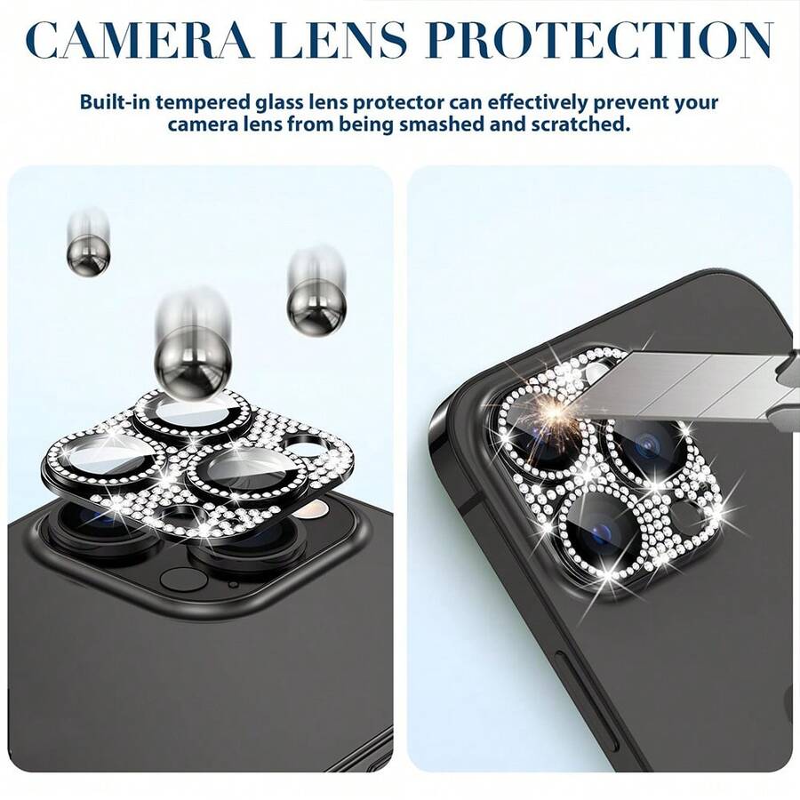 [2 Pcs] Glitter Crystal Camera Lens Protector Glitter Diamond Metal ...