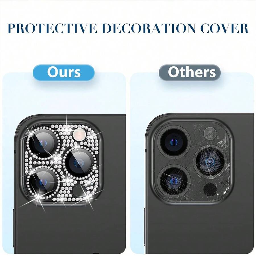 [2 Pcs] Glitter Crystal Camera Lens Protector Glitter Diamond Metal ...