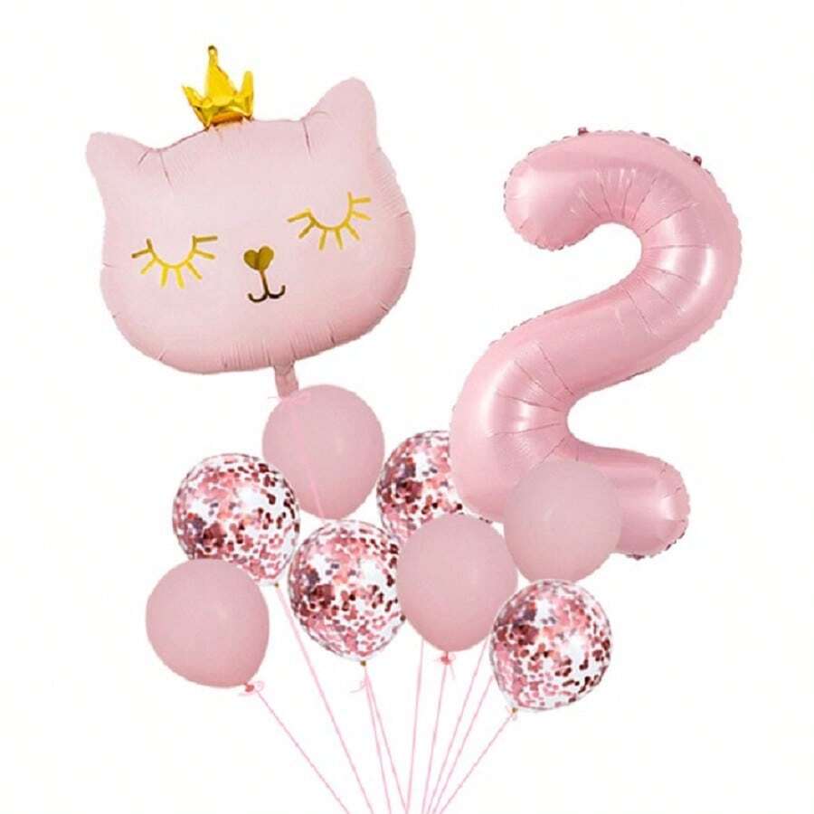 Cat Themed Number Foil Balloon Bouquet For Kids Birthday Party ...