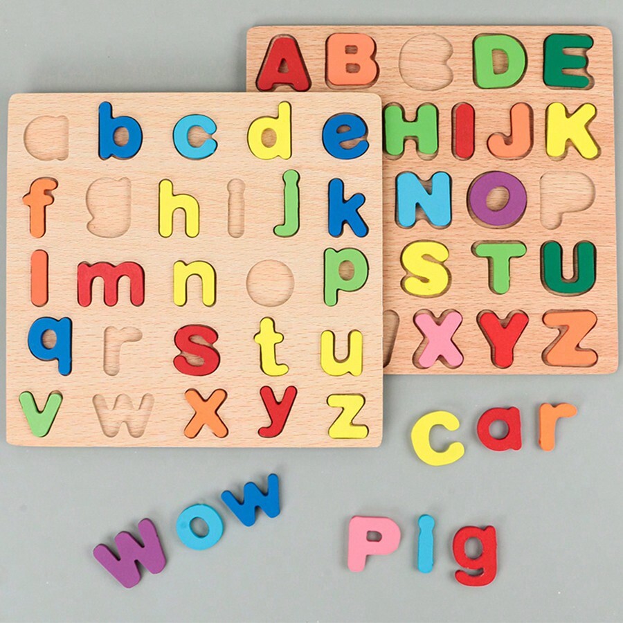 A Set Of Wooden Jigsaw Inlay Puzzle Blocks For Kids To Learn Numbers ...