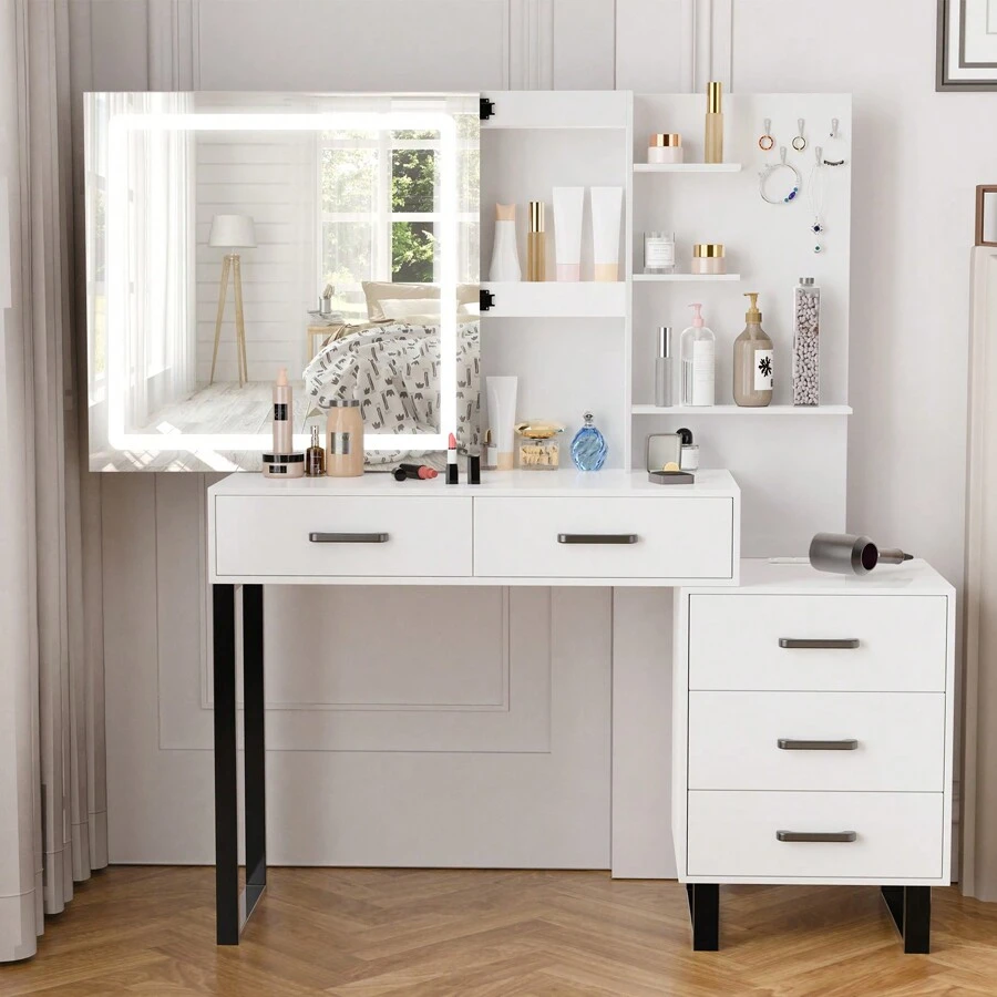 Dressing Table With LED Lighting, Cosmetic Table With Mirror For Make ...
